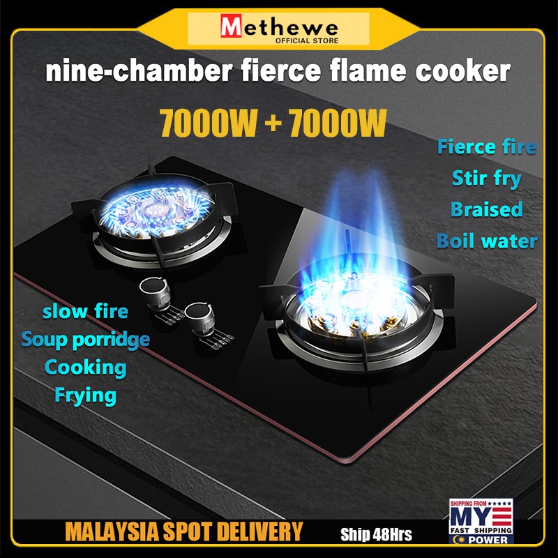 Gas Stove【5 Year Warranty】Rose Gold 7000W Clad Double Nine-Chamber ...