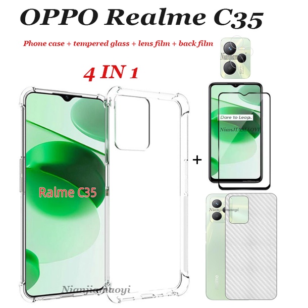 4in1 For Realme C35 C31 Transparent Phone Case + Ceramic Tempered Glass ...