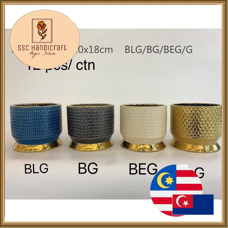 Plating Golden Ceramic Decorations Craft Vase Ornament Pasu Bunga ...