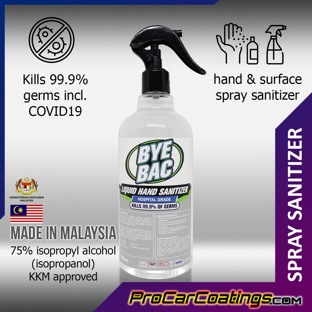 BYE BAC 500ml Instant Hand & Surface Spray Liquid Sanitizer ...