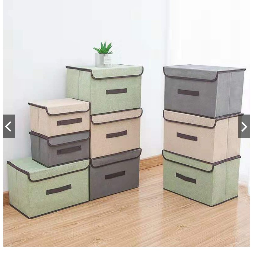 Storage Box Foldable Linen Cloth Storage Box Kitchen Bedroom Hack Kotak ...