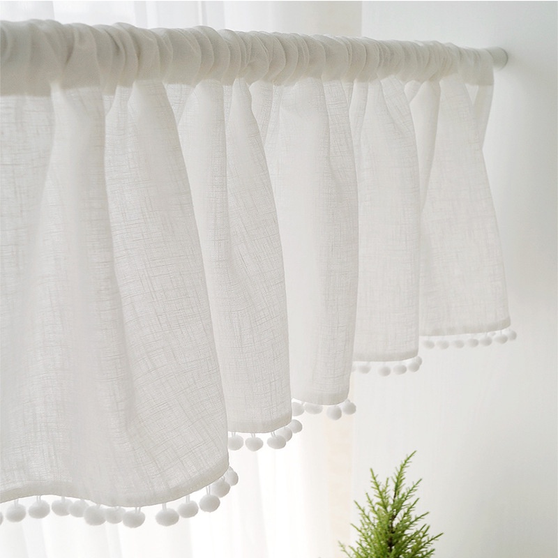 AnneyOneDecor Linen Kitchen Curtains 70CM Length White Textured Flax ...