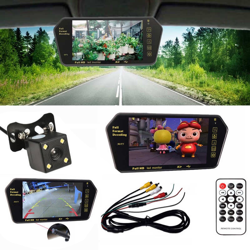 7'' LCD MP5 Car Rear View Parking Mirror Monitor Media Player+Reversing ...