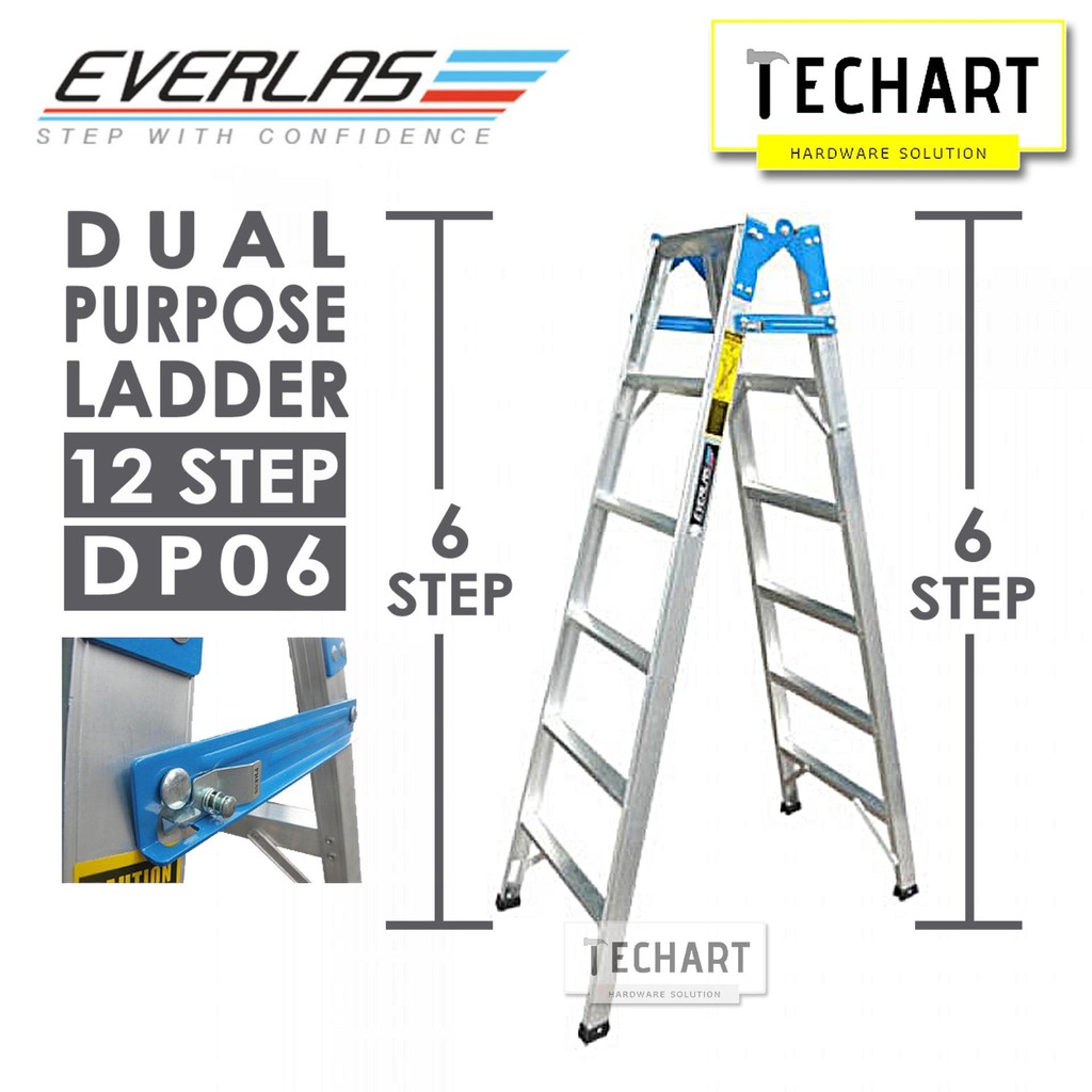 Everlas (6 Step Each Side) 12 Step Aluminium Ladder Dual Purpose Ladder ...