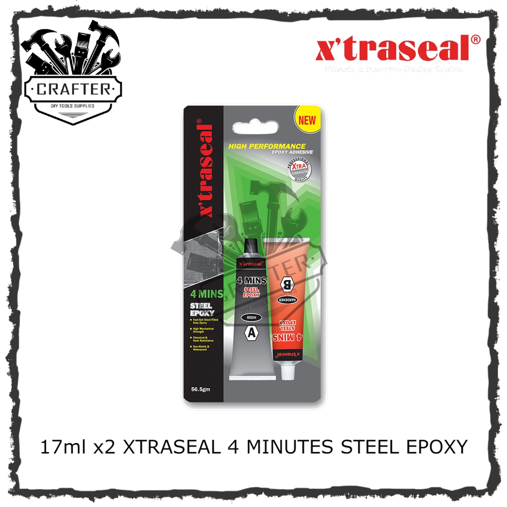 X'TRASEAL Xtraseal 4 Mins MInutes Epoxy Steel Adhesive Glue Gum / Gam ...