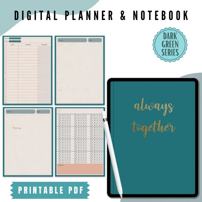 Goodnotes / Notability Digital Planner Notebook Vocabulary Dark Green ...