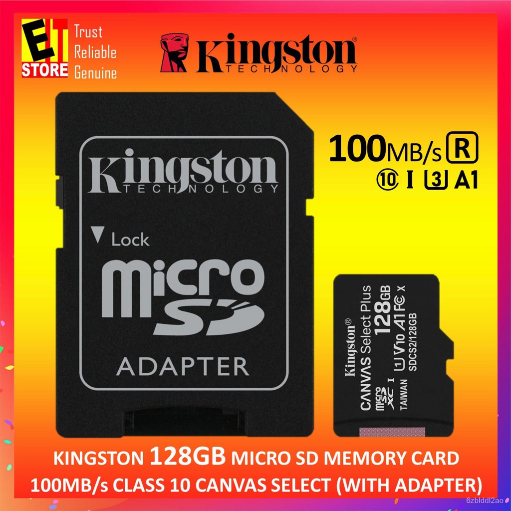 YCTt KINGSTON 128GB MICRO SD MEMORY CARD 100MB/s CLASS 10 CANVAS SELECT ...