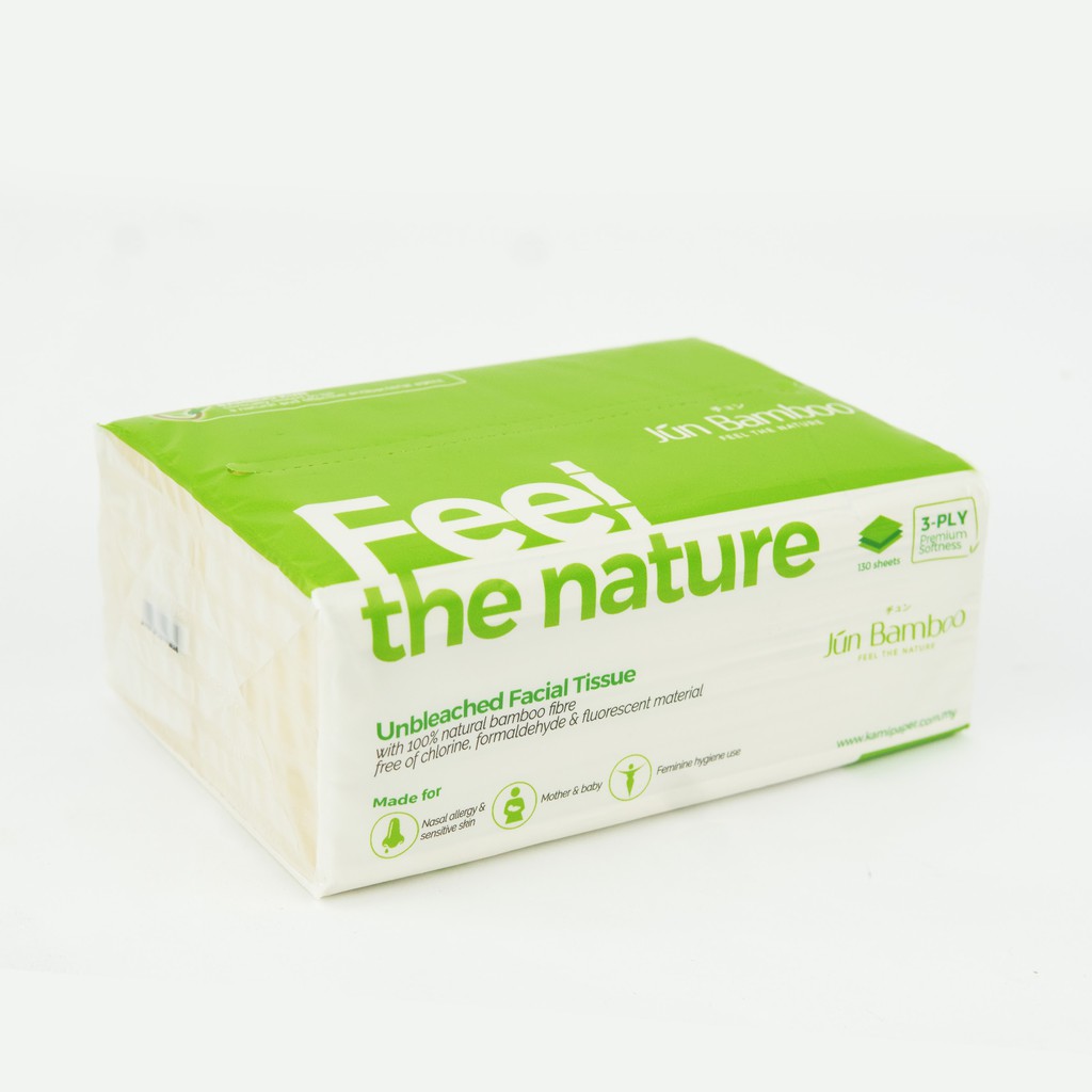 Jun Bamboo Unbleached Bamboo Facial Tissue Single Pack (130 sheets ...