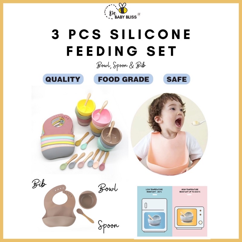 [READY STOCK 🇲🇾] 3-in-1 Feeding Set Bib Bowl Spoon Sippy Cup Silicone ...