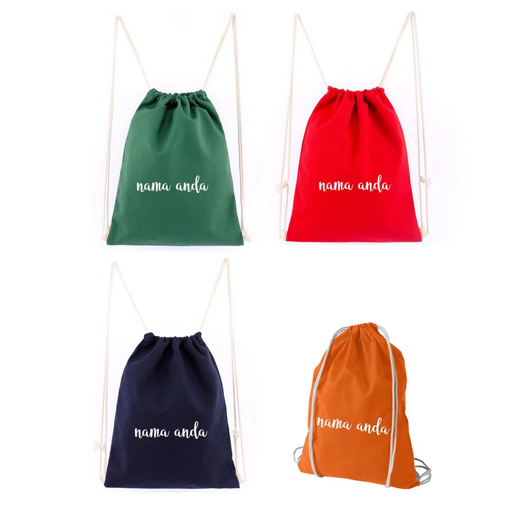 Custom nama anda pada beg jerut / drawstring kanvas. | Shopee Malaysia