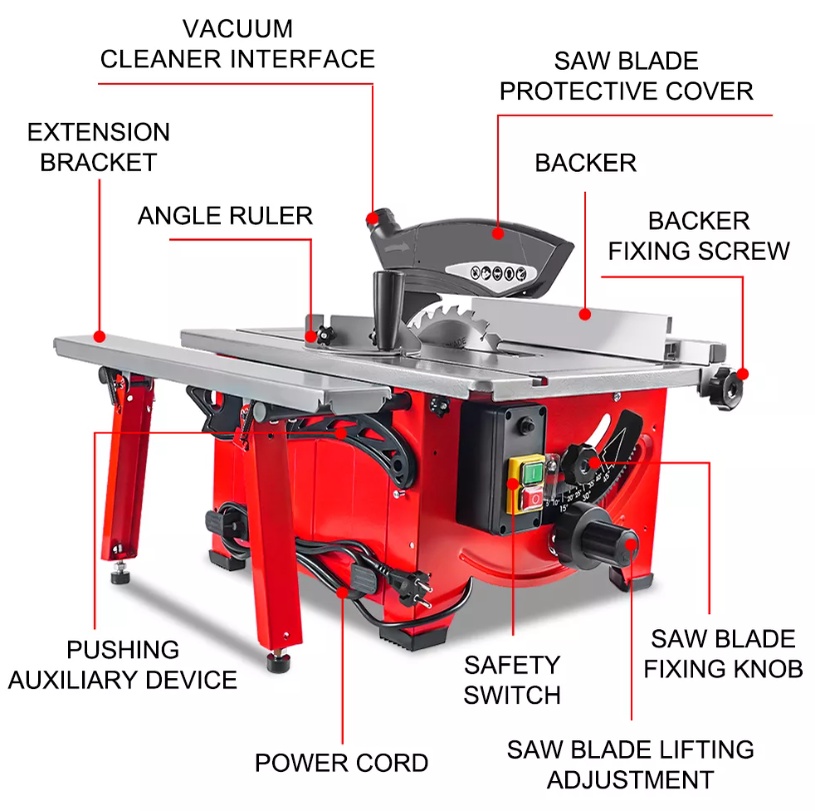 Professional 8"Table Saw Woodworking Machine/Wood Cutting Machine 1800w ...
