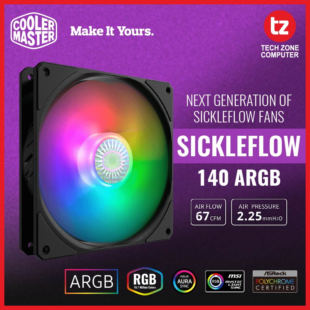 Cooler Master SickleFlow 140 ARGB Case Fan Casing Fan 140mm 14cm MFX ...