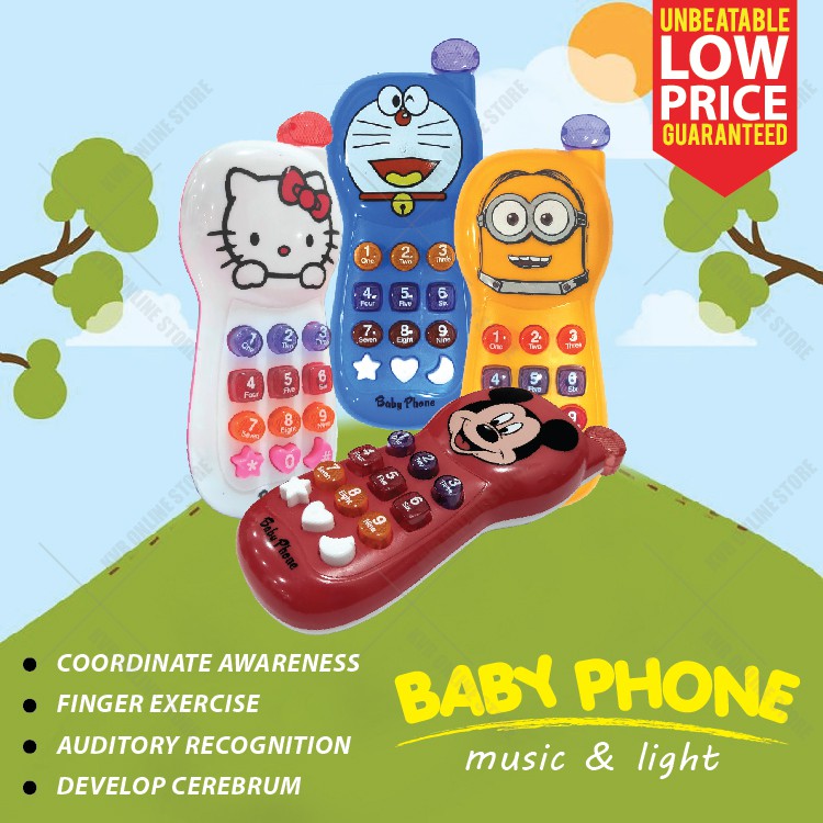 Cartoon Baby Phone With Music & Light Nursery Musical Toys For 3 ...