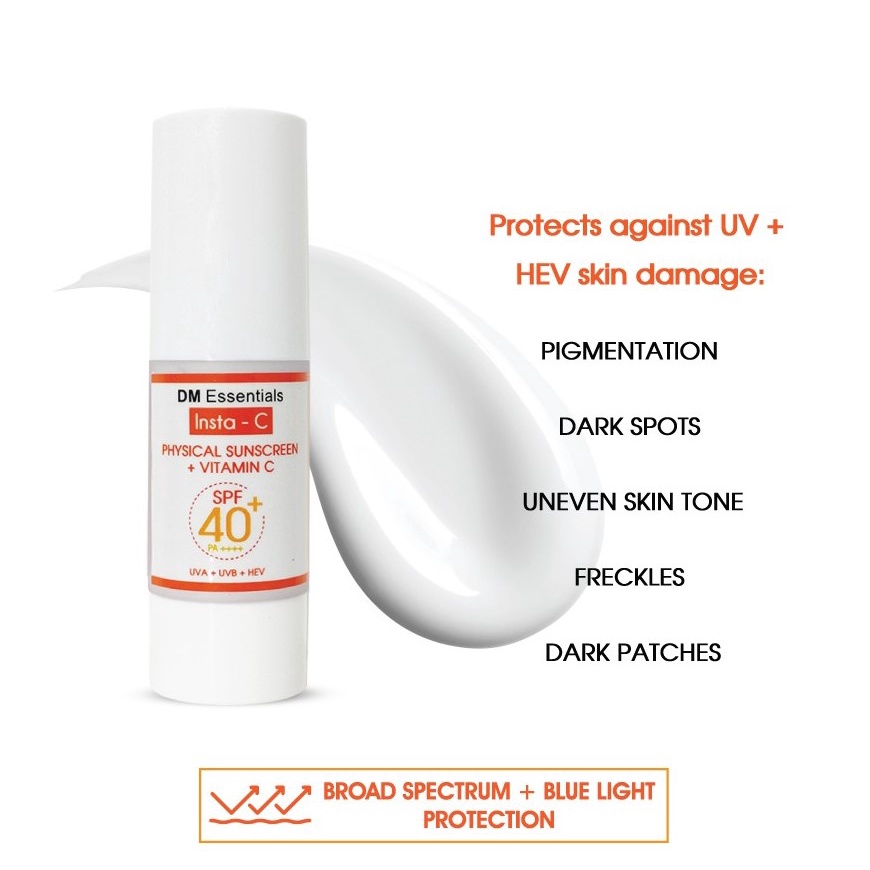 DM Essentials insta-c physical sunscreen + vitamin c spf 40pa+++ 30ml ...