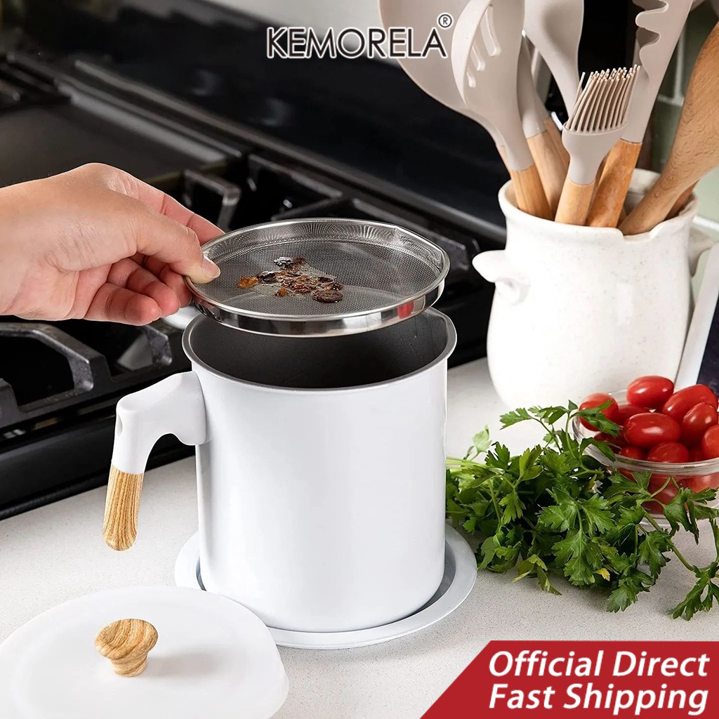 KEMORELA Cooking oil filter container Wooden handle white bekas penapis ...
