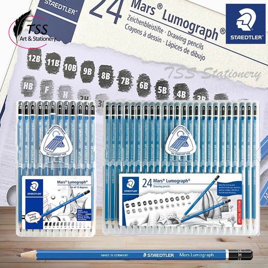 STAEDTLER Mars Lumograph Graphite Drawing Pencils Set Box | 12 / 24 pcs set | Pensil melukis ...
