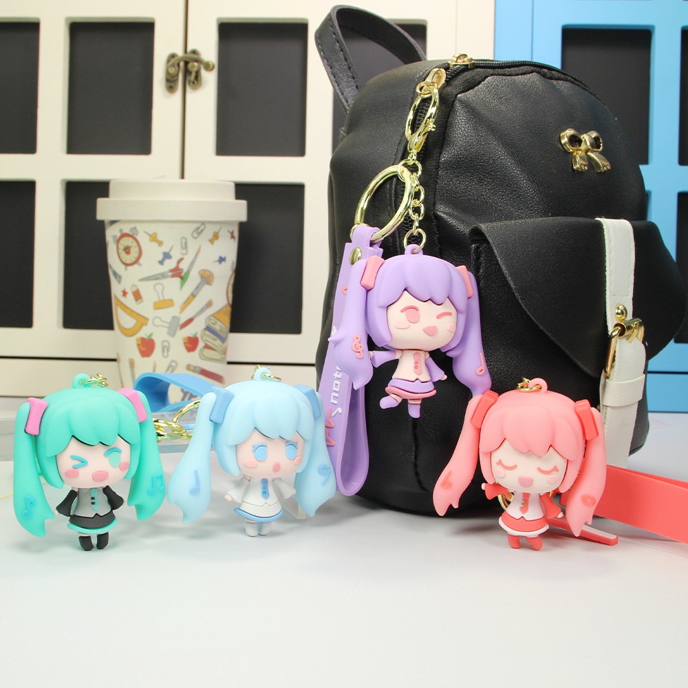 4 Styles Cute Hatsune Miku Keychain Q Version Doll Couple Backpack ...