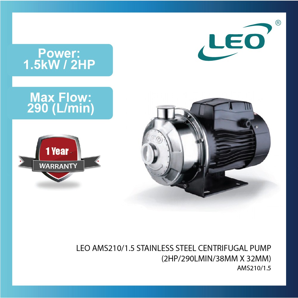 LEO AMS210/1.5 STAINLESS STEEL CENTRIFUGAL PUMP (2HP/290LMIN/38MM X ...