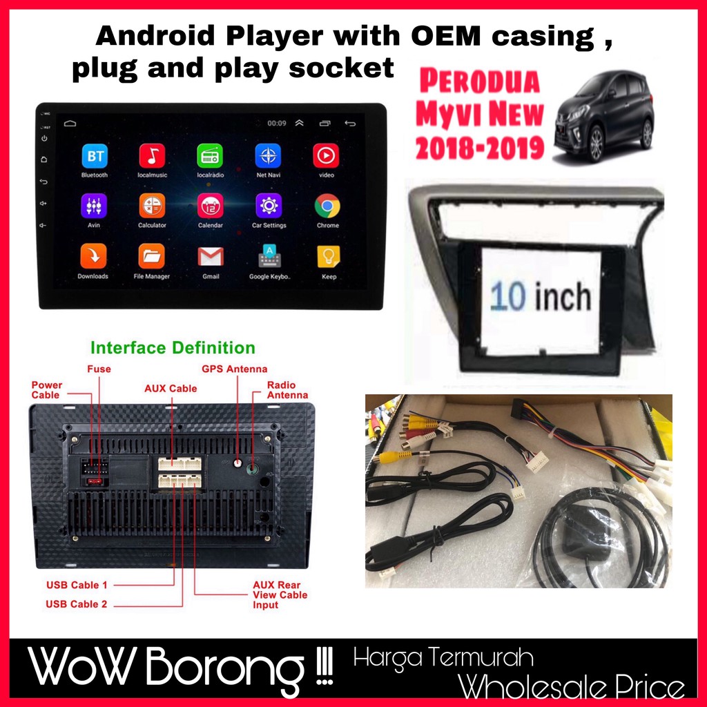 ANDROID PLAYER WITH PERODUA MYVI NEW 2018-2022 PLAYER CASING , PLUG AND ...