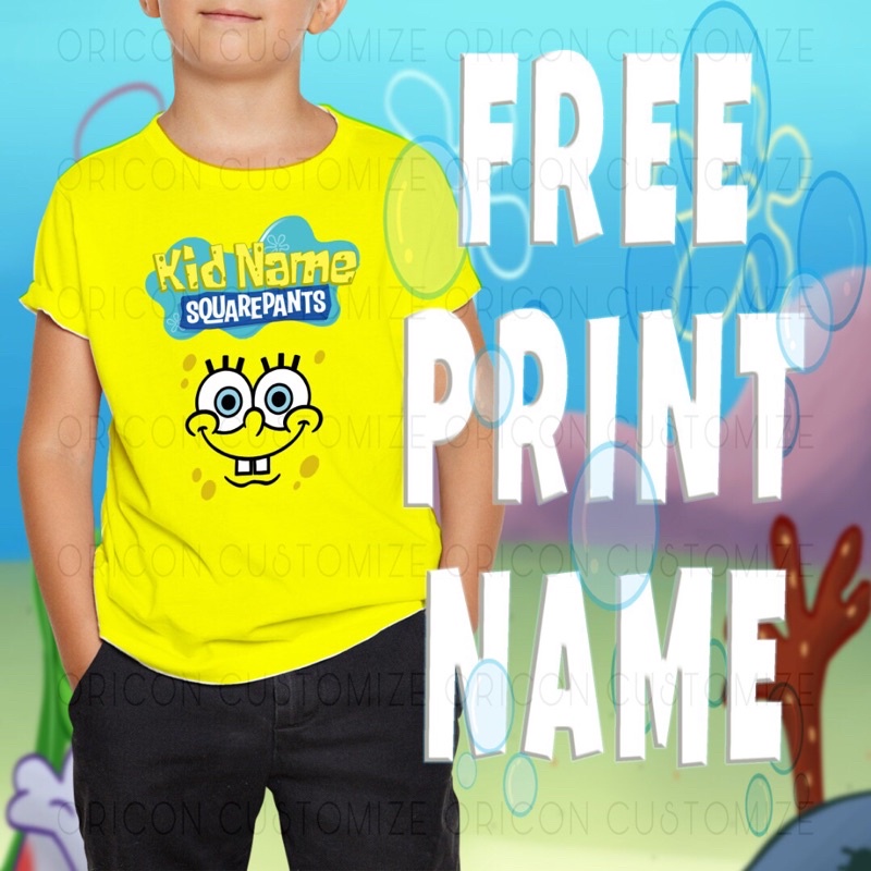 SPONGEBOB Tshirt Customize Name baju kartun sponge bob custom nama ...