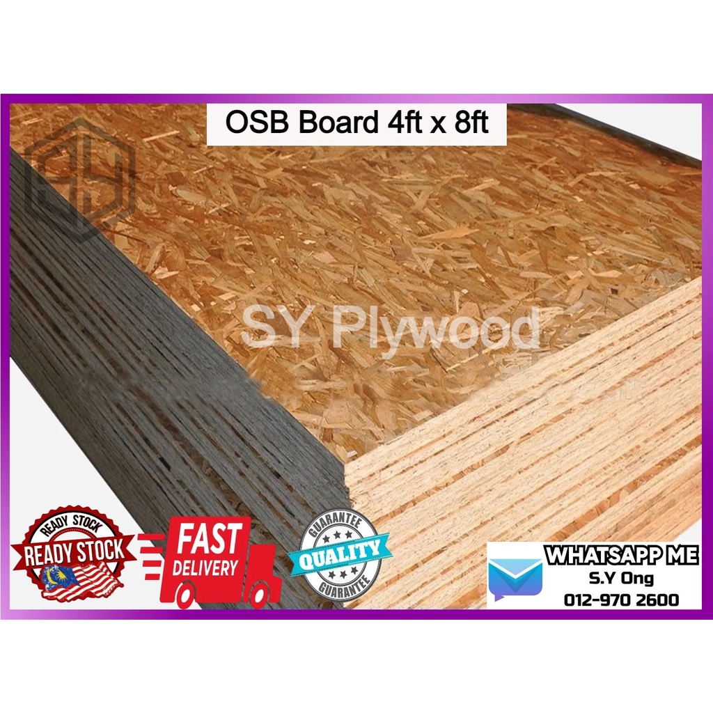 OSB Board 9mm / 12mm / 15mm / 18mm / 25mm (4ft x 8ft) by Bundle / Plywood / Papan / Wood / Kayu ...