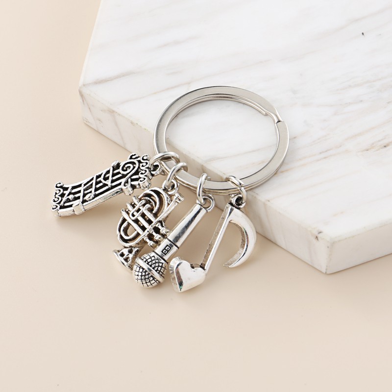 New Artist Keychain Musician Key Ring Music Score Saxophone Microphone ...