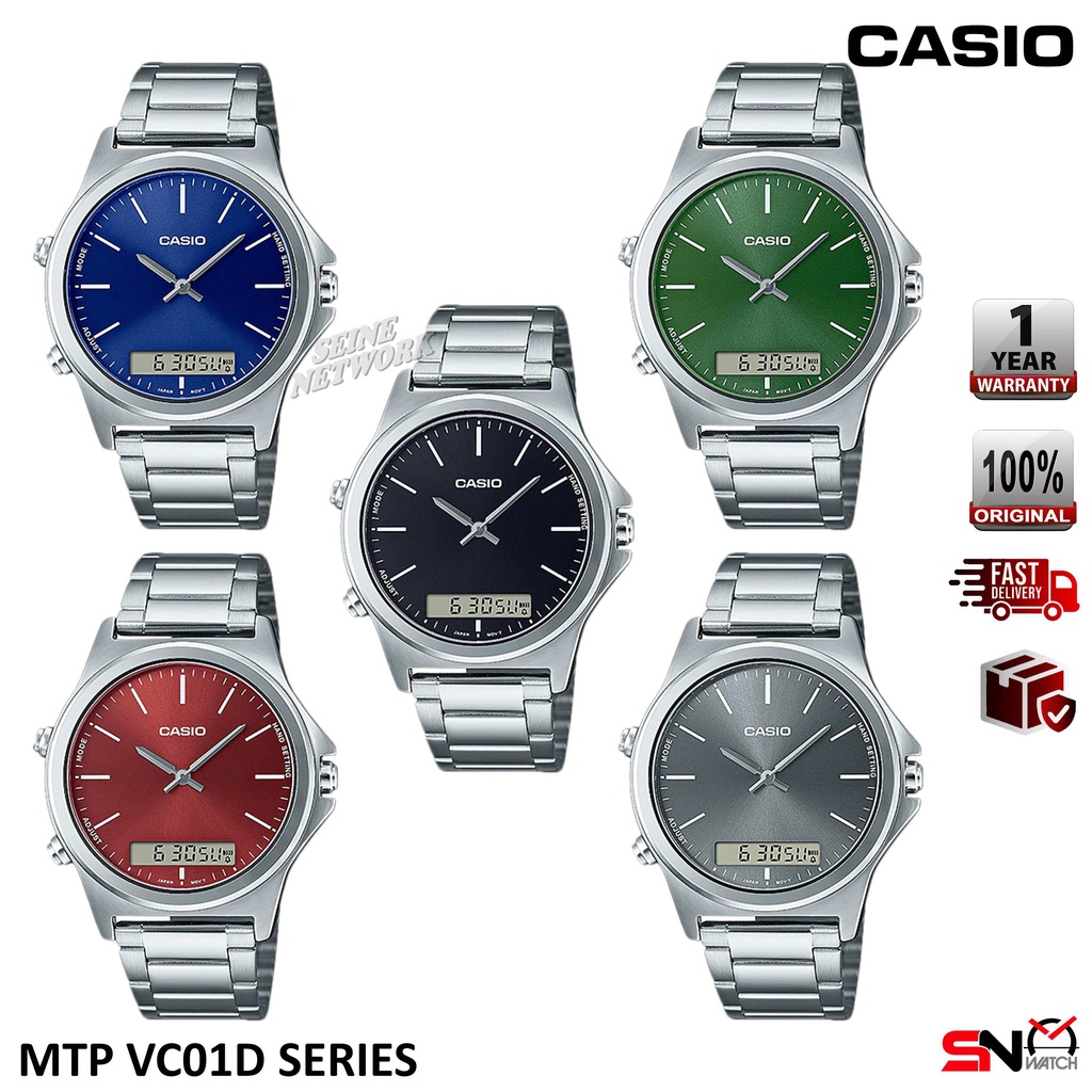 Casio MTP-VC01D Dual Time Design Analog Digital Silver Stainless Steel ...
