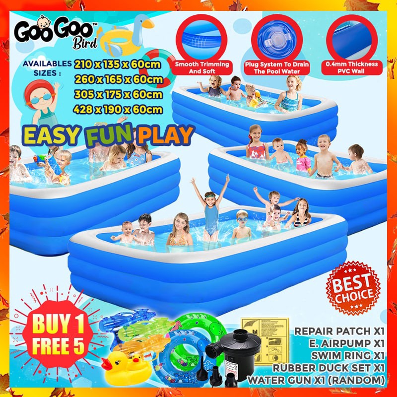 GooGoo Bird 8 Sizes 3 Layer Inflatable Family Swimming Pool Rectangular ...