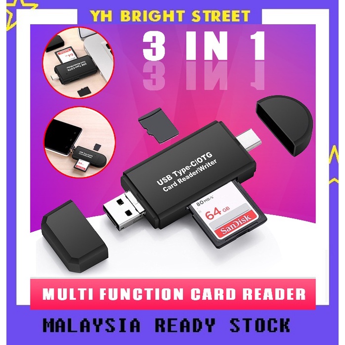 Pembaca Kad USB OTG 3 dalam 1 USB 2.0 Berkelajuan Tinggi untuk Kad TF ...