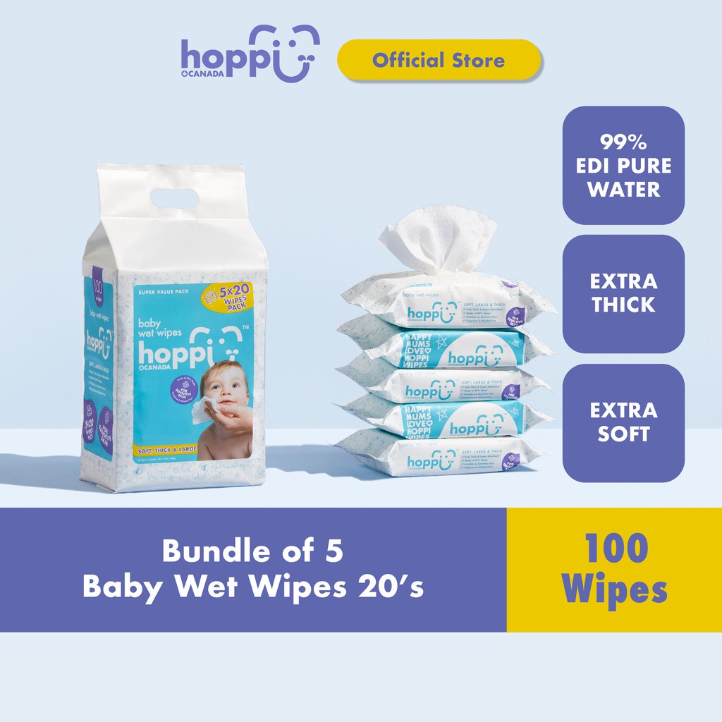 Hoppi Baby Wet Wipes 80s x 3 Packs/ 20s x5 packs/ 7s x8 packs | Shopee ...