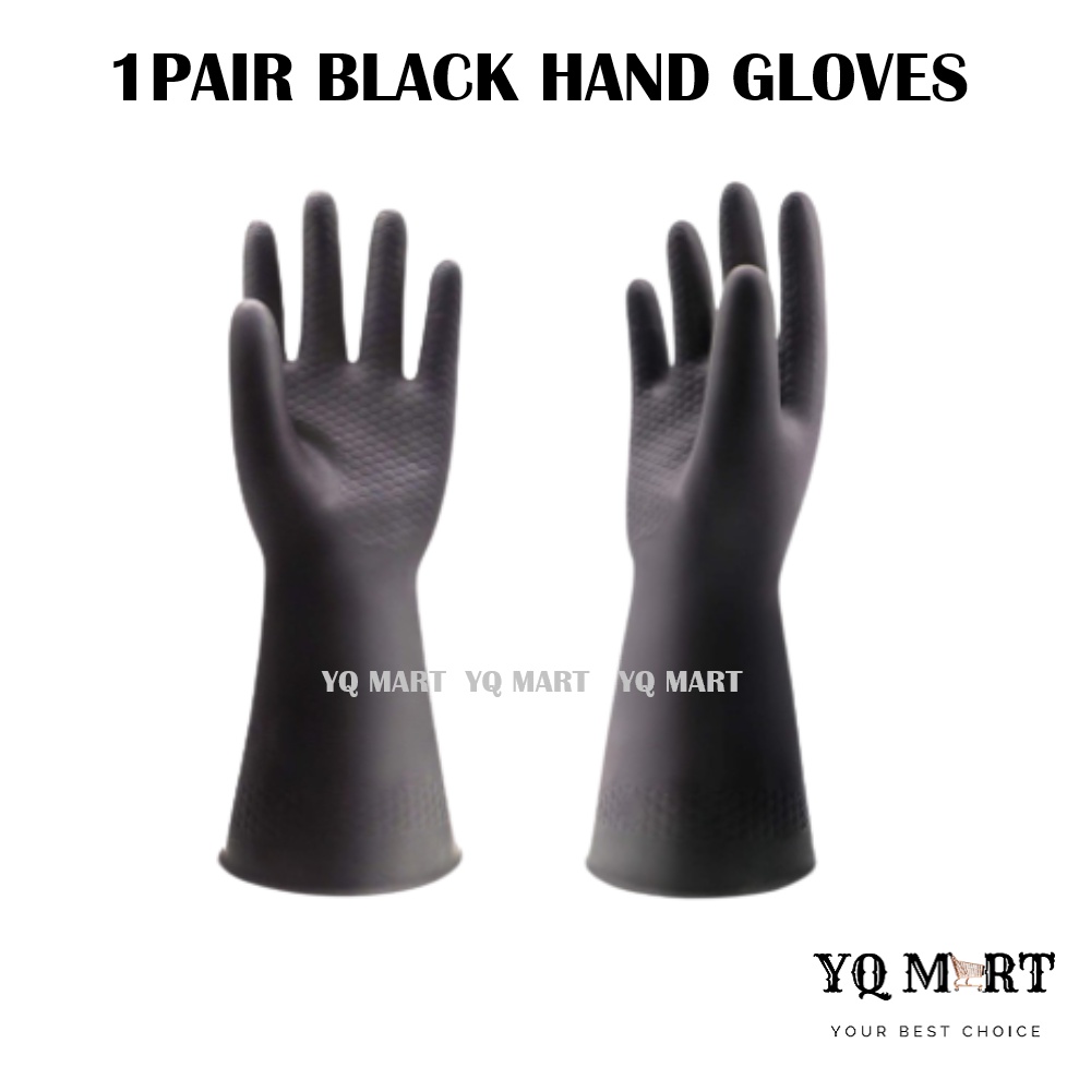 1Pair Black Industrial Rubber Hand Gloves/Sarung Tangan Getah Hitam ...