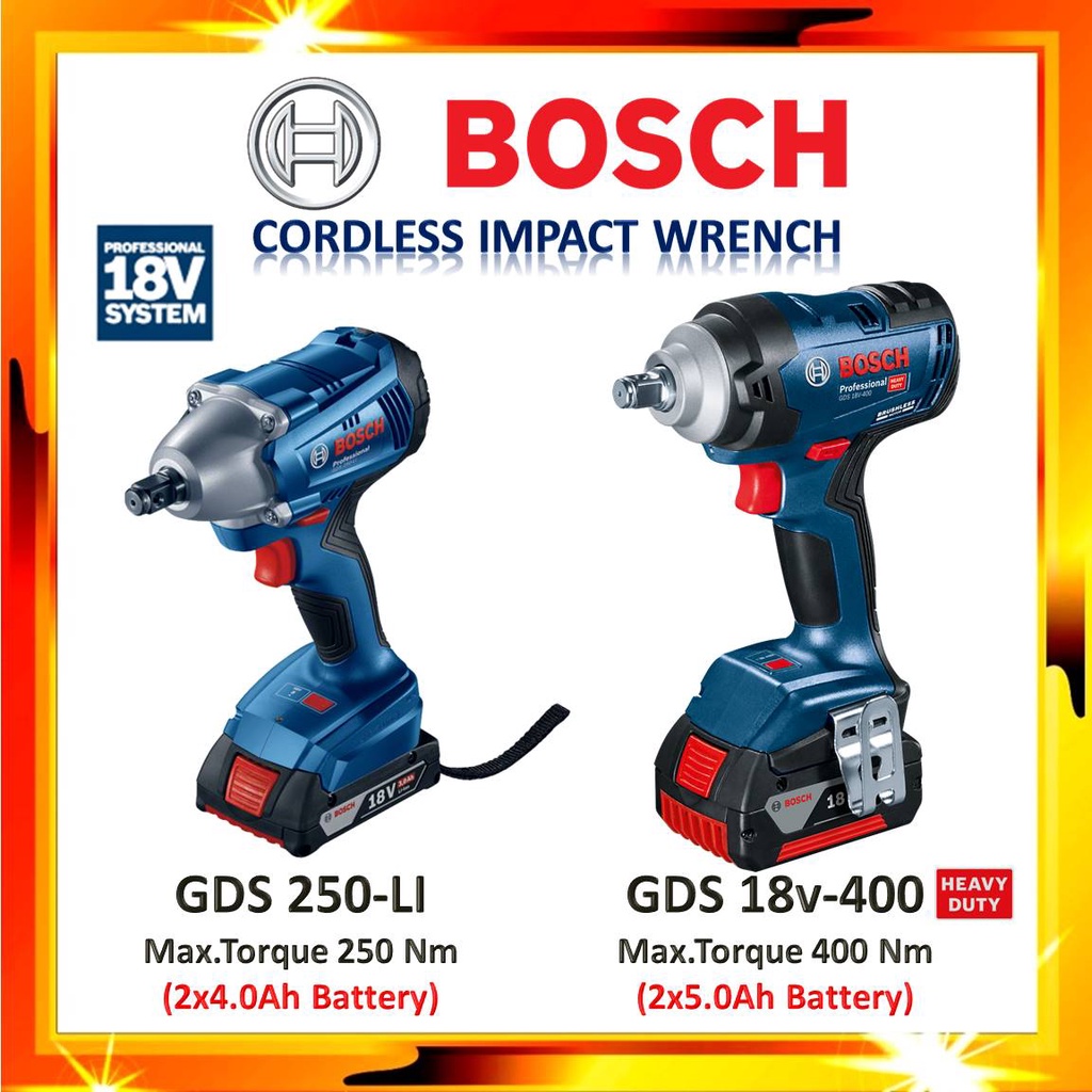 BOSCH GDS 250-LI (4.0Ah Battery) / GDS 18V-400 Heavy Duty Brushless ...