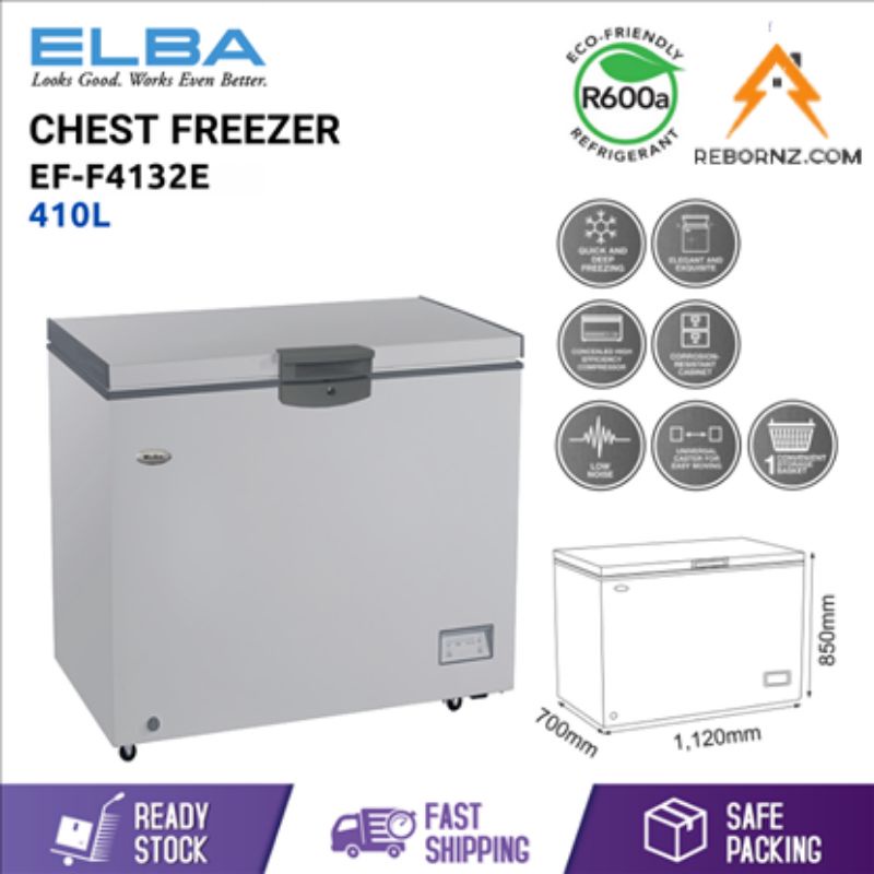 Elba Chest Freezer 410L EF-F4132E(GR) | Shopee Malaysia