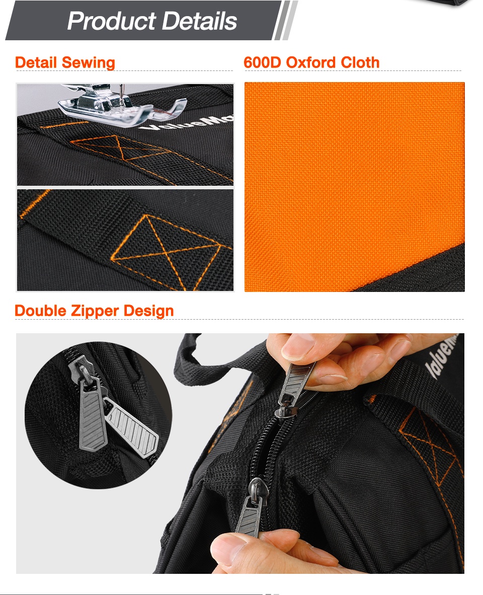 ValueMax 13 inches Multifunction Tool Bag Close Top Wide Mouth Storage ...