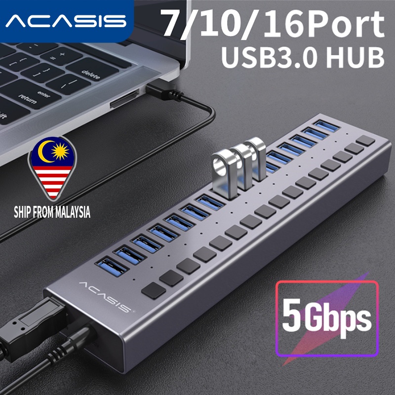 ACASIS 16 Ports Powered USB Hub USB 3.0 Data Hub with Individual On/Off ...