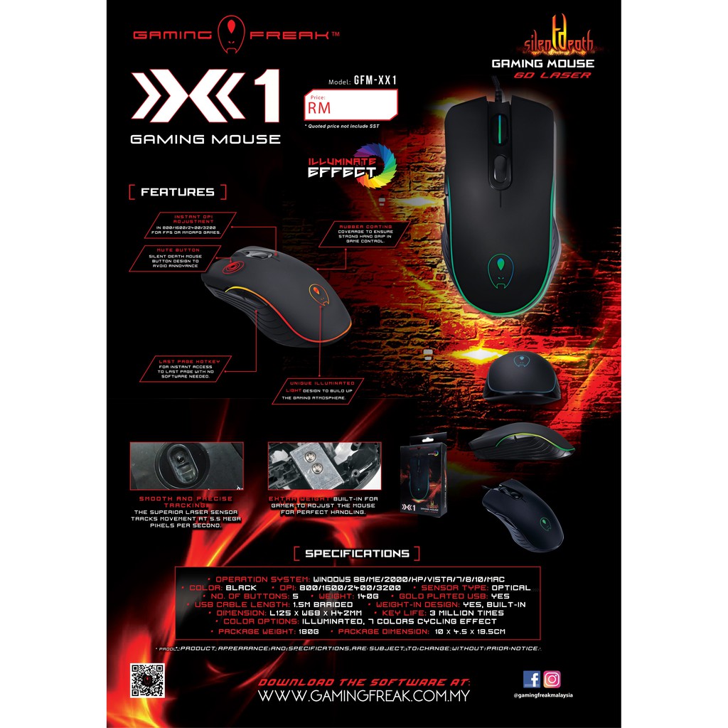 Gaming Freak GFM-XX1 XX2 XX3 XX4 Silent Death 6D Laser RGB Gaming Mouse ...