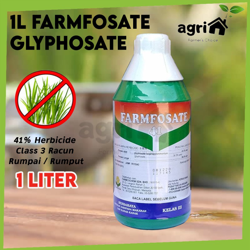 Agrihouse 1 Liter 1L Farmfosate Glyphosate 41% Herbicide Class 3 Racun ...
