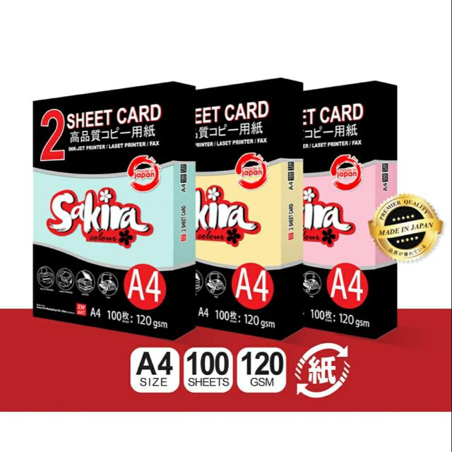 Two / 2 Sheet Card A4 Paper /Kad Kertas Warna JAPAN SAKIRA 120GSM 100's ...