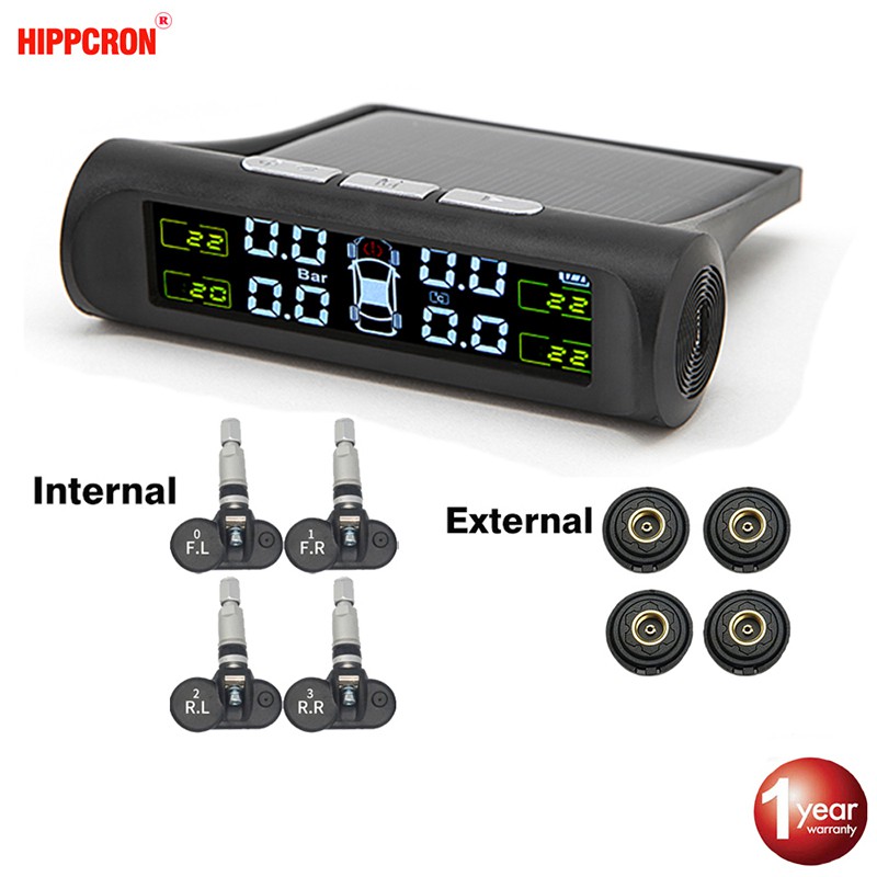 TPMS Car Tire Pressure Alarm Monitor System Display Internal / External Solar Power Charging ...