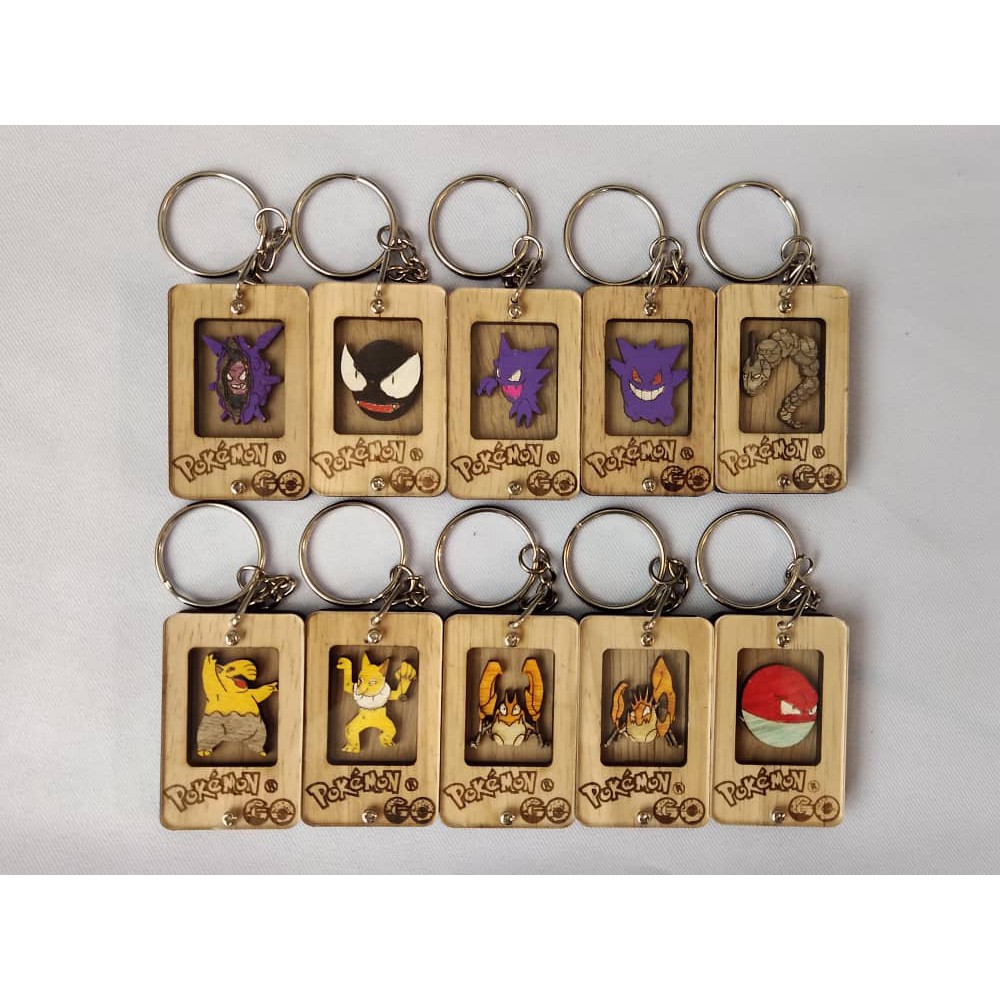 MYC rantai kunci Pokemon Wood Key chain DIY Handmade Pokedex Cute ...