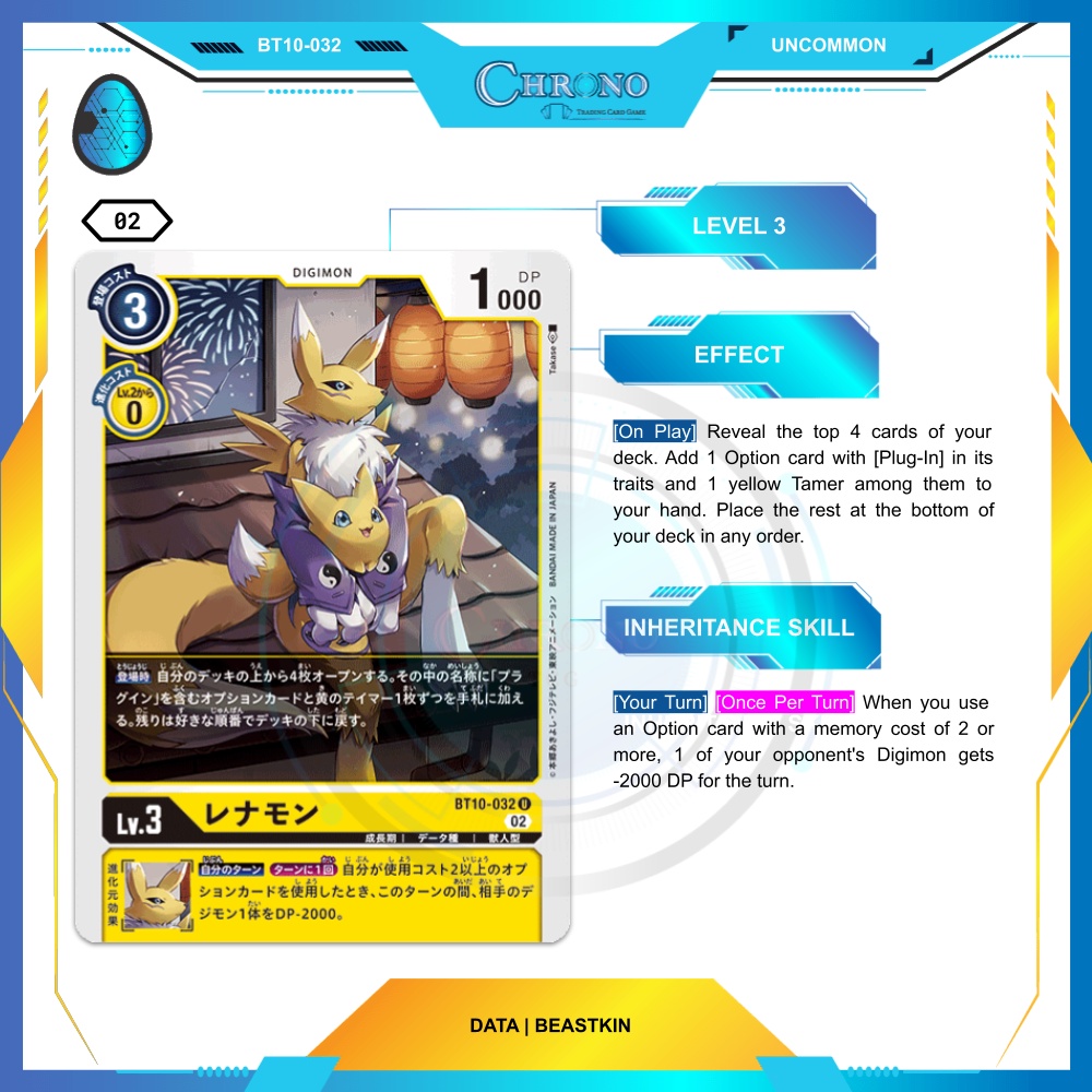 BT10-032 | Renamon | Uncommon | Digimon Card Single | Chrono TCG | Cross Encounter | BT10 Yellow ...