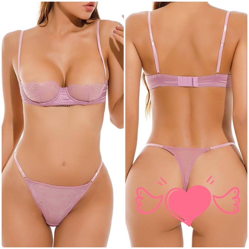 Sexy Satin Lace Bra Set Ultra Thin Half Cup Bra Temptation Sexy Bra Set With T Pants Underwear