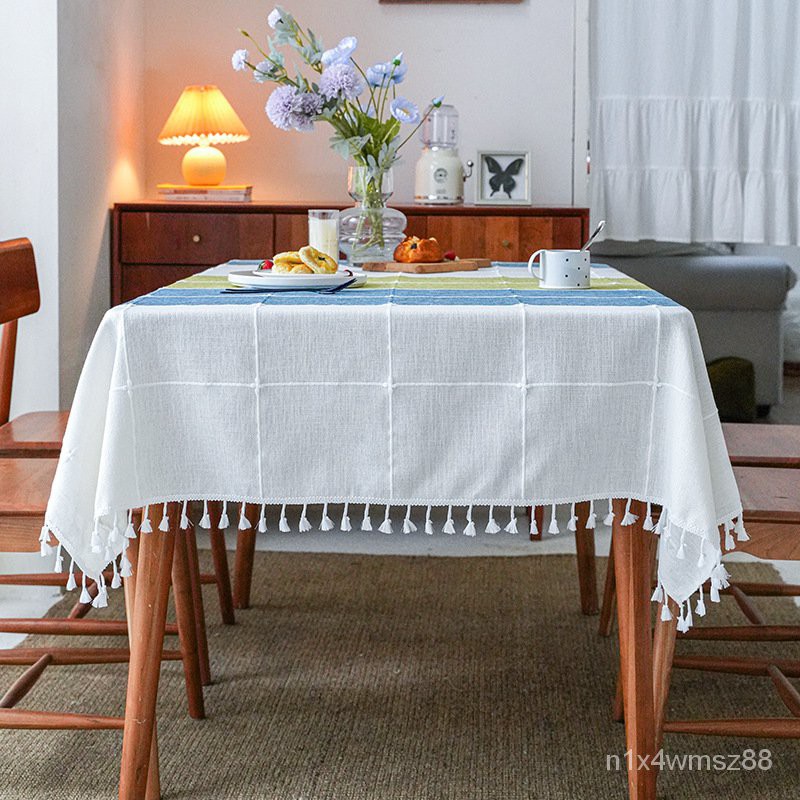 alas meja Kain Minimalis Kain Meja Kapas Linen Berjalur Taplak Meja ...