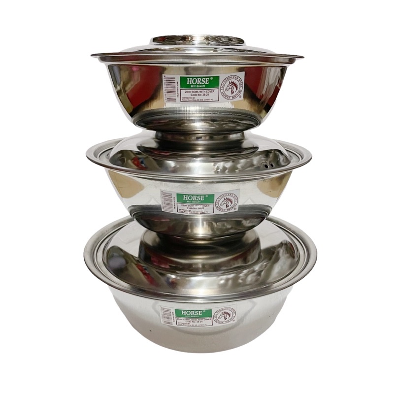 HORSE BRAND Stainless Steel Bowl With Cover THICK (18cm-24cm) / Bowl ...