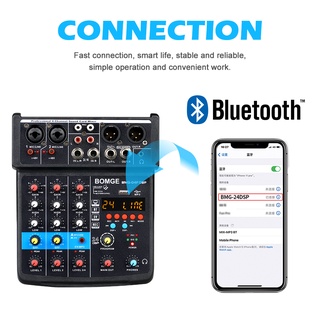 BOMGE 4 Channel mini DJ Audio Sound Mixer Interface with MP3、 USB, Bluetooth , Stereo Recording ...