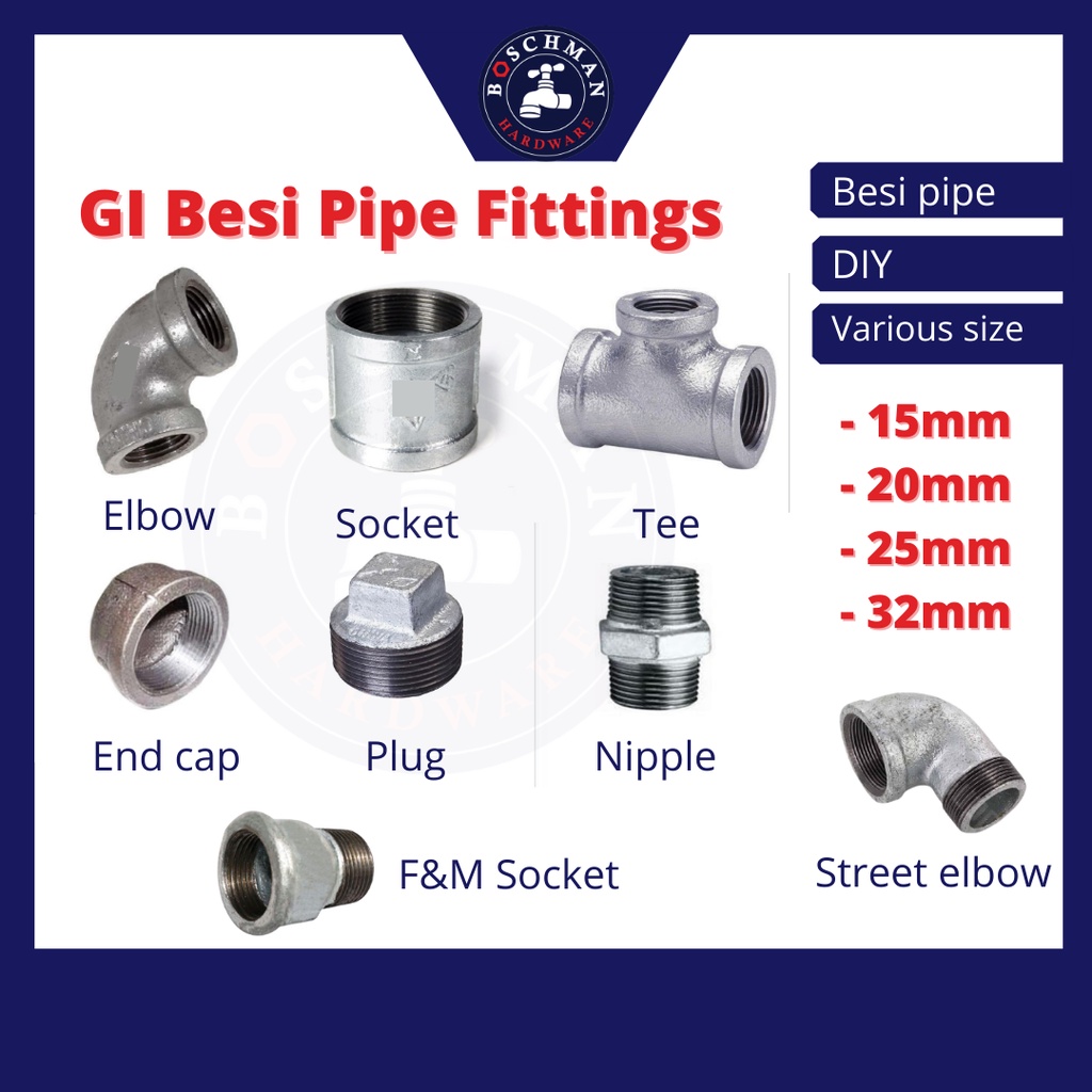 GI Pipe fittings GI Galvanized Iron Joint Fittings Connector Besi Penyambung Paip - 15mm/20mm ...