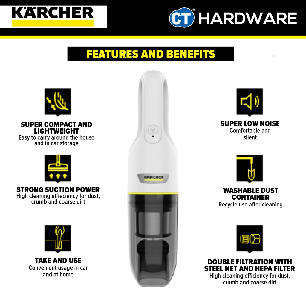 KARCHER VCH 2 CORDLESS HANDHELD VACUUM CLEANER 70W | 7.2V | 5KPA | 76DBA [VCH2] | Shopee Malaysia