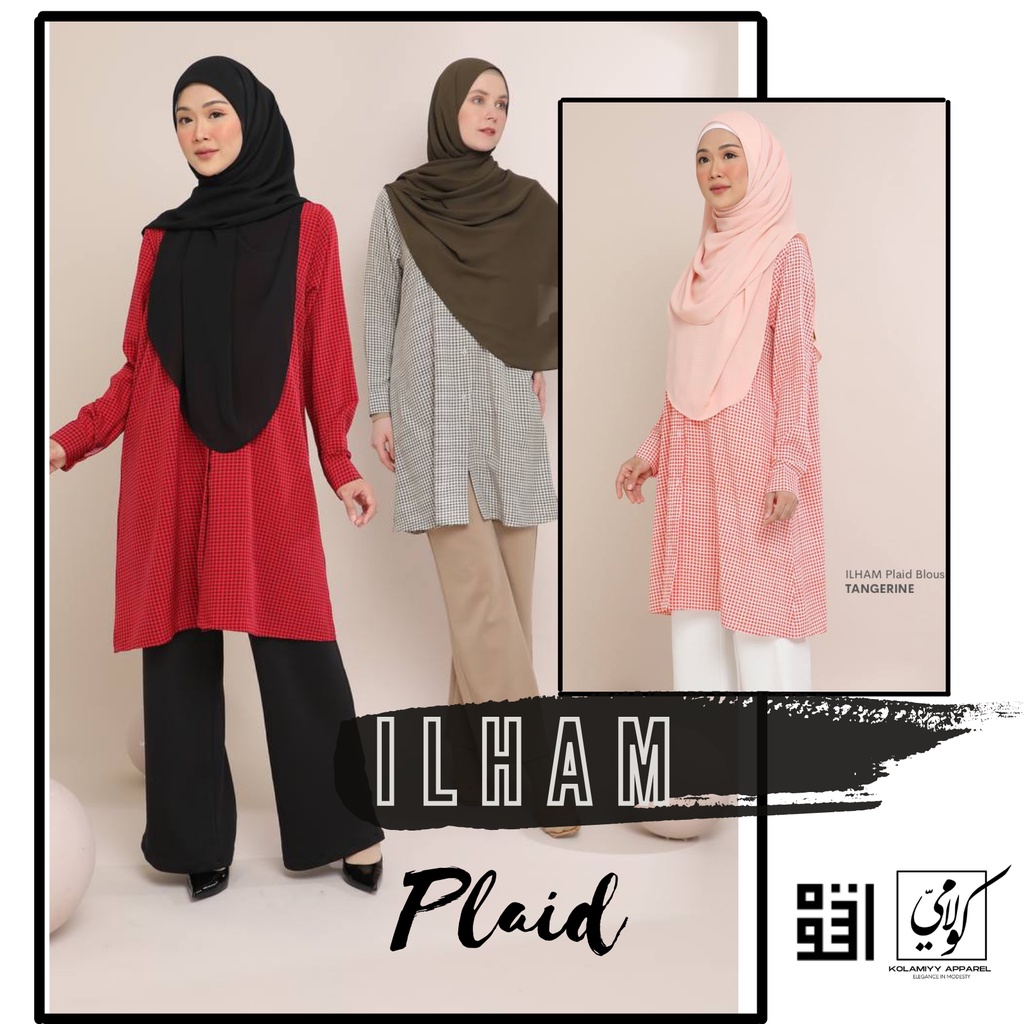 ILHAM Plaid Blouse by Uswah A-Cut Tunic Blouse Labuh / Muslimah Button Down Baggy Shirt (Petite ...