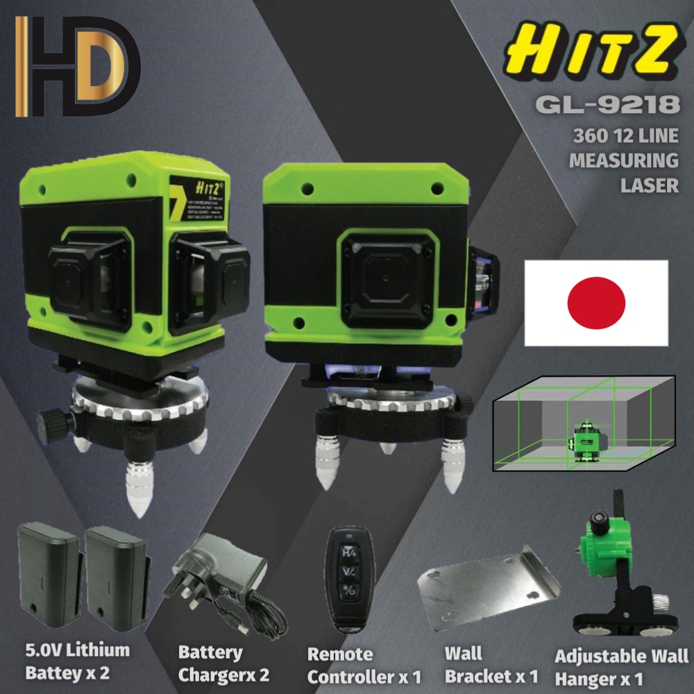 HITZ GL-9218 12 Line 3D Laser Level Light Self-Leveling 360° Rotary ...