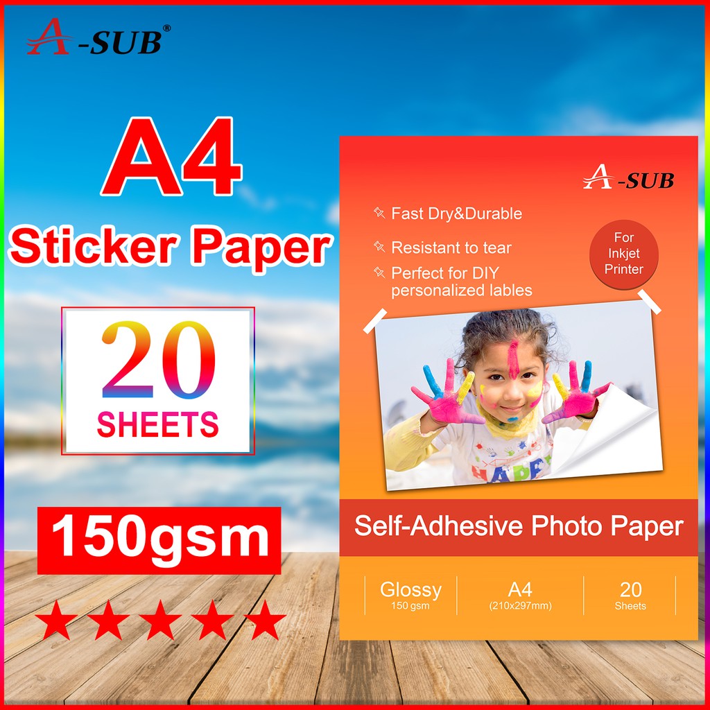 A-SUB A4 Glossy Sticker A4 Self-Adhesive Glossy Photo Paper Fast Dry ...